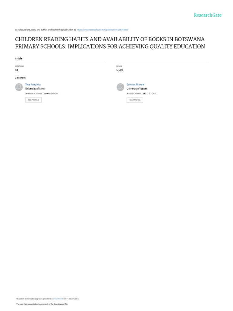 Botswana Primary School Reading Habits | PDF | Literacy | Libraries