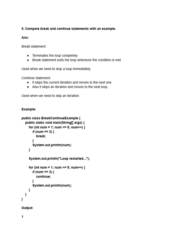 Break vs Continue in Loops Explained | PDF