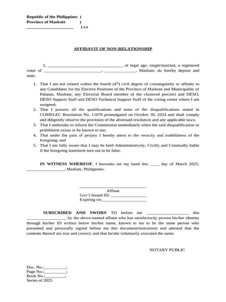 Eb SS - Affidavit of Non Relaitonship 1 | PDF