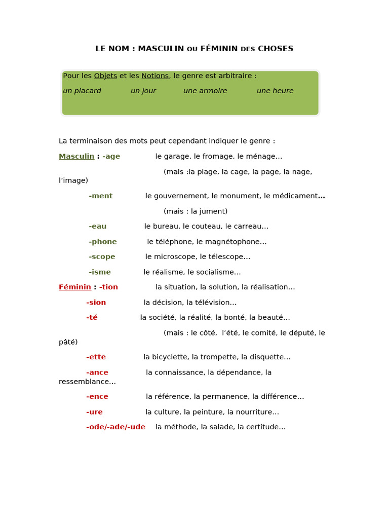 Genre des noms en français | PDF