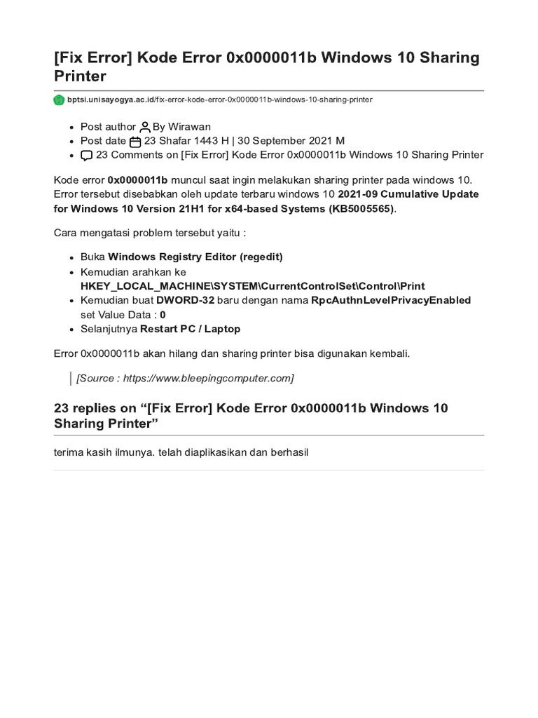 [Fix Error] Kode Error 0x0000011b Windo.. | PDF
