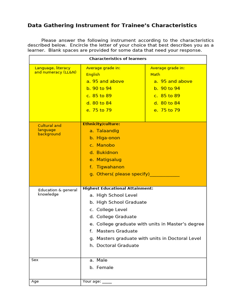 A. Data Gathering Instrument PRINT | PDF | Learning | Learning Styles