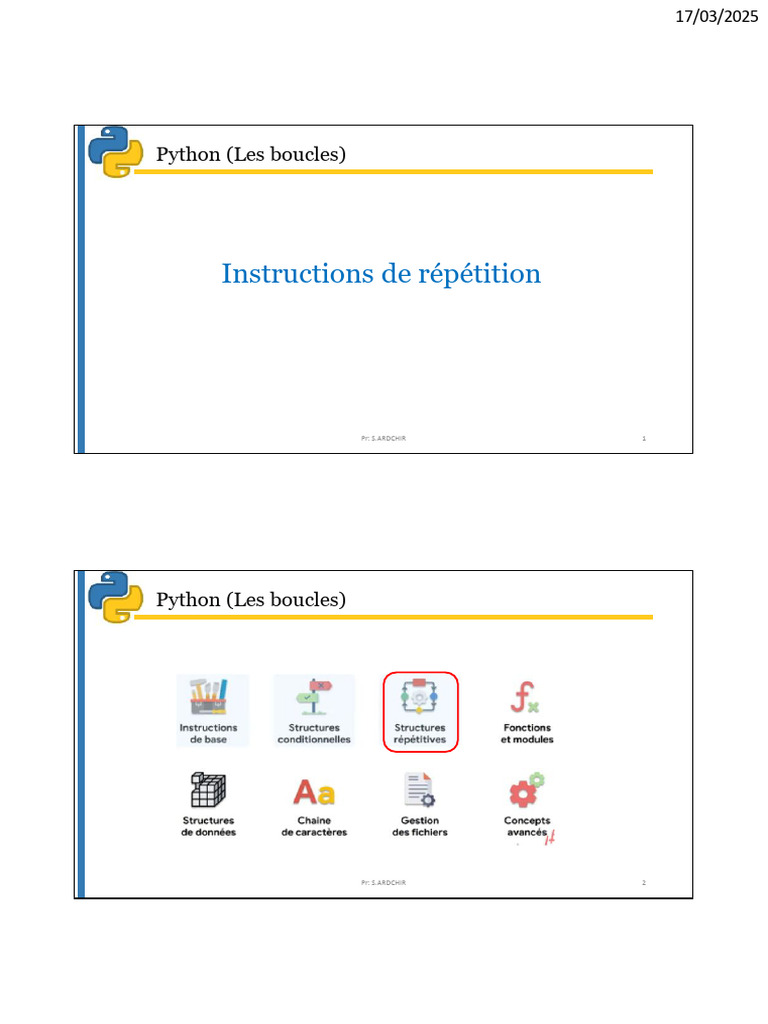 Cours Python Encg S6 Chapitre 3-Boucle Et Fonctions | PDF | Python (Langage de programmation ...