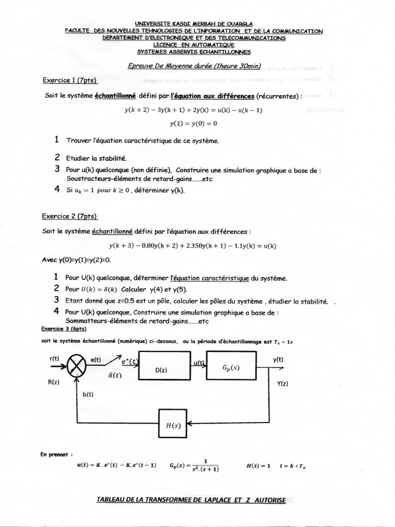 Examen1 Systèmes Asservis Échantillonnés | PDF
