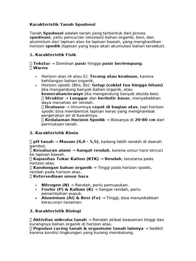 Karakteristik dan Pengelolaan Spodosol | PDF