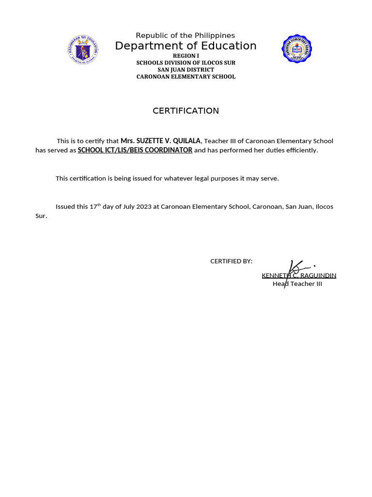 Coordinatorship Certification | PDF