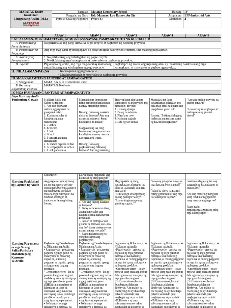 Q4 DLL EPP4 Week6 Edumaymay | PDF