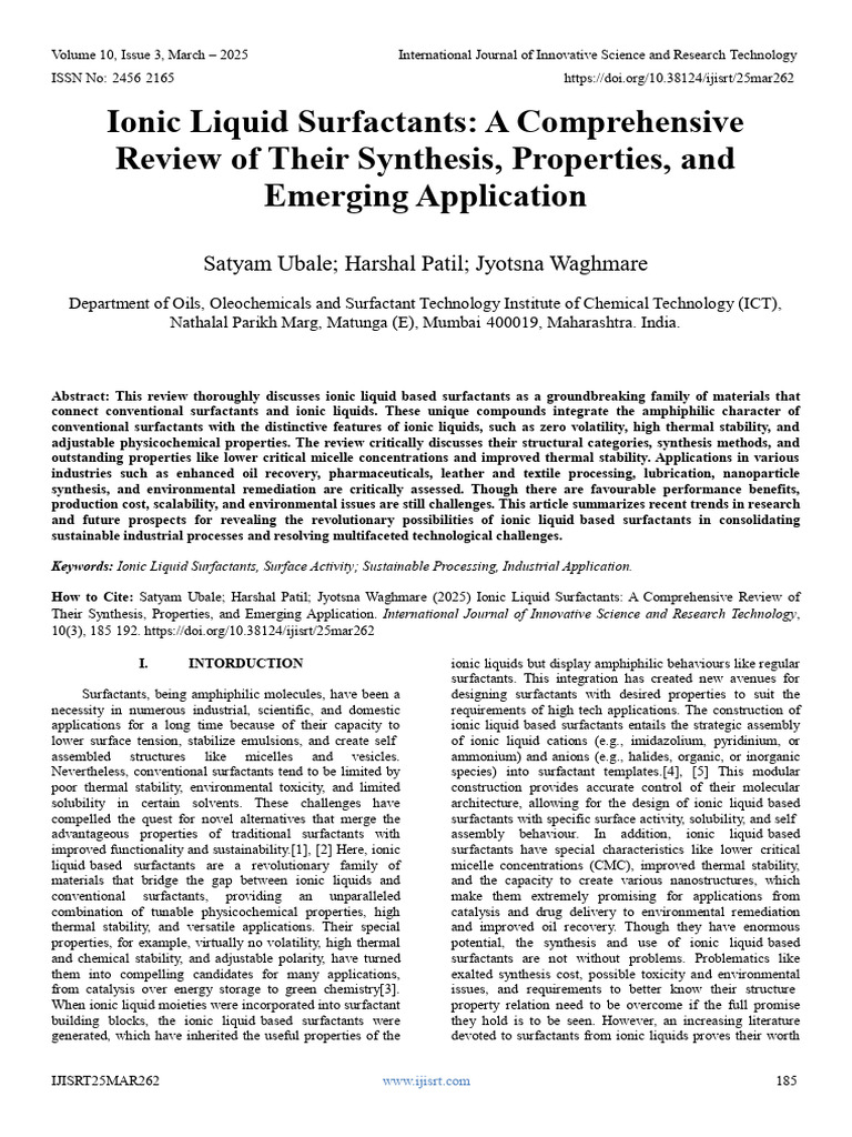 Ionic Liquid Surfactants: A Comprehensive Review of Their Synthesis ...