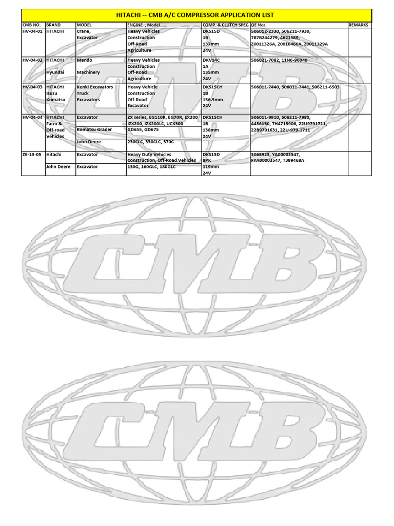 HITACHI_CMB-AC-COMPRESSORS-APPLICATION-LIST | PDF