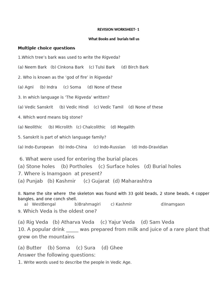 Class 6 REVISION WORKSHEET | PDF | Vedas | Longitude