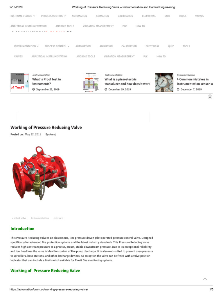 Pressure Reducing Valve Functionality | PDF | Instrumentation | Valve