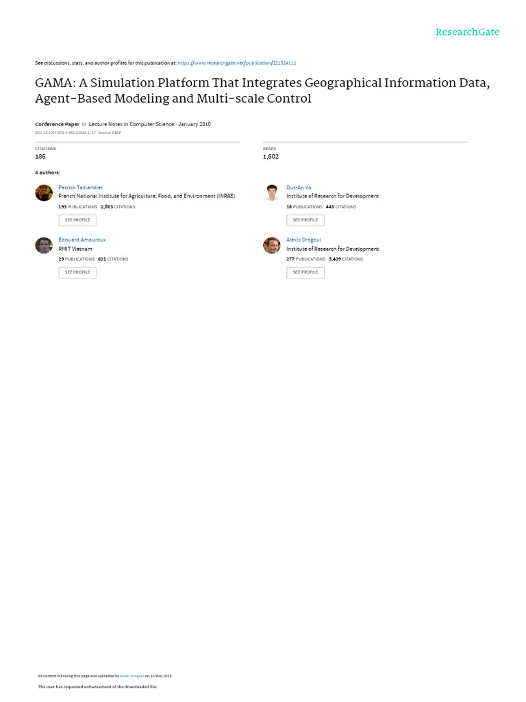 2010 - Taillandier Et Al. GAMA - A Simulation Platform That Integrates ...