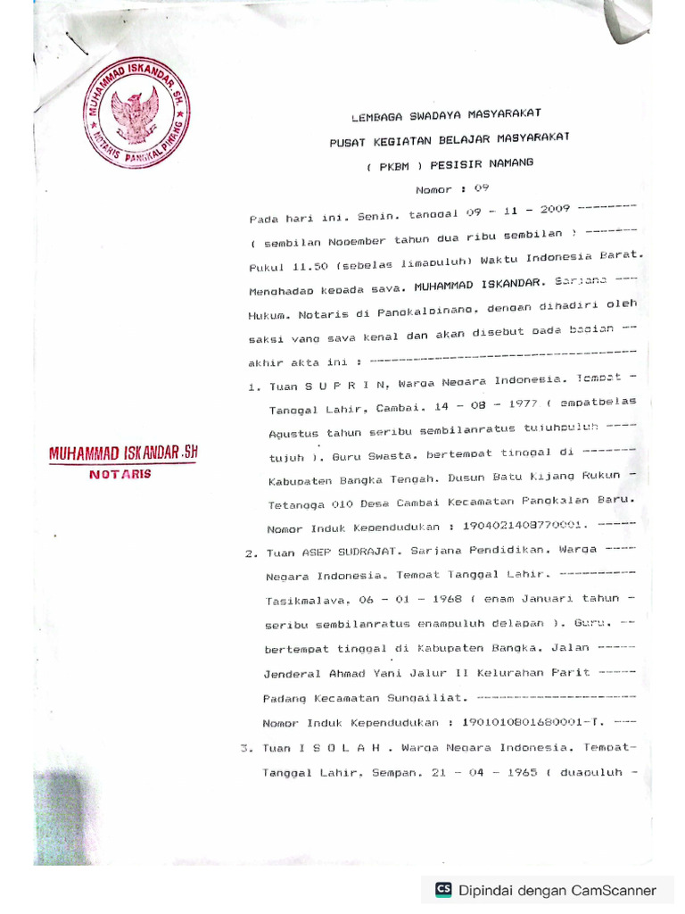 Akta Notaris PKBM Pesisir | PDF