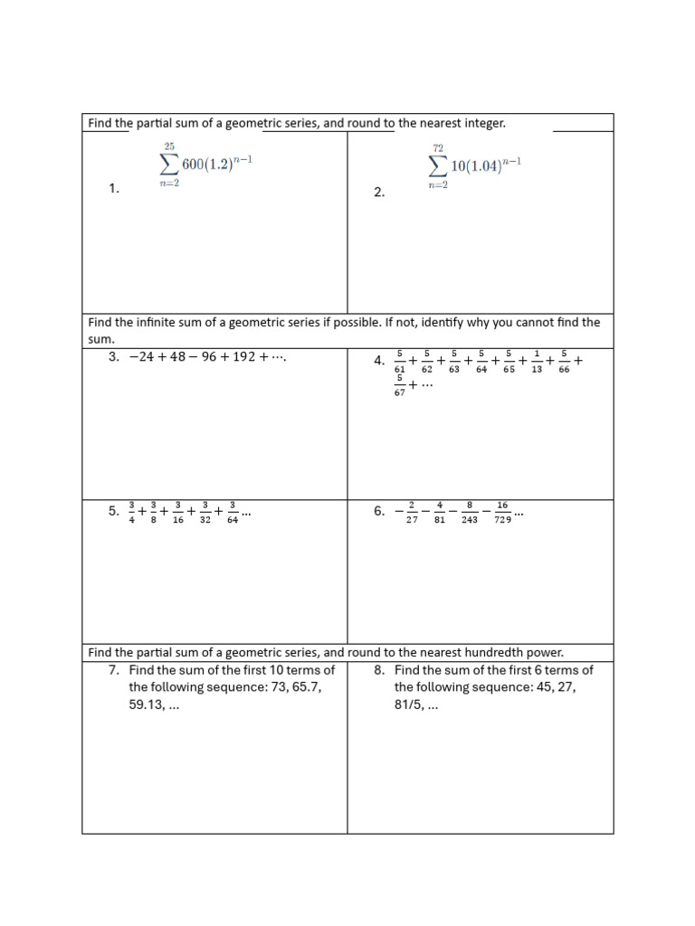 4E Geometric Series Practice Test | PDF