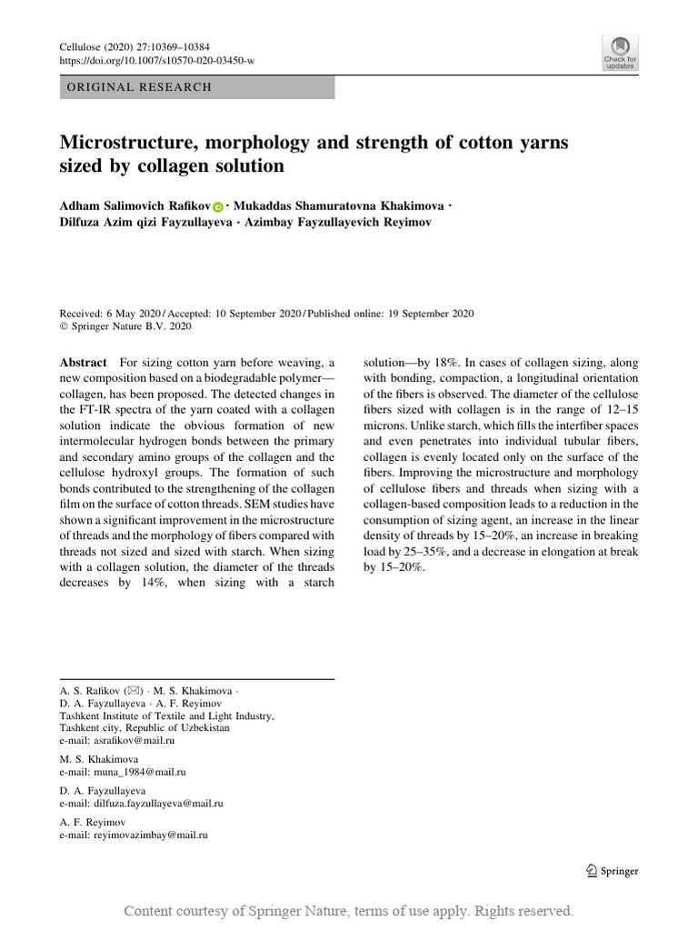 Microstructure, Morphology and Strength of Cotton Yarns | PDF | Yarn ...