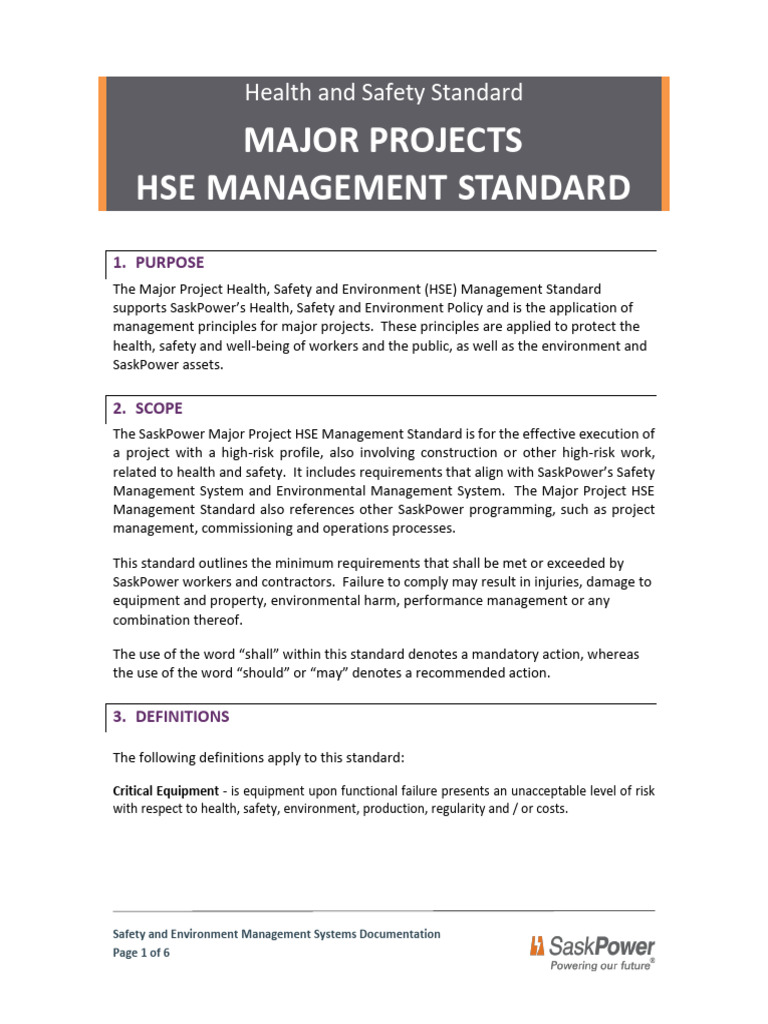 Major Project HSE Management Standard | PDF | Safety | Risk
