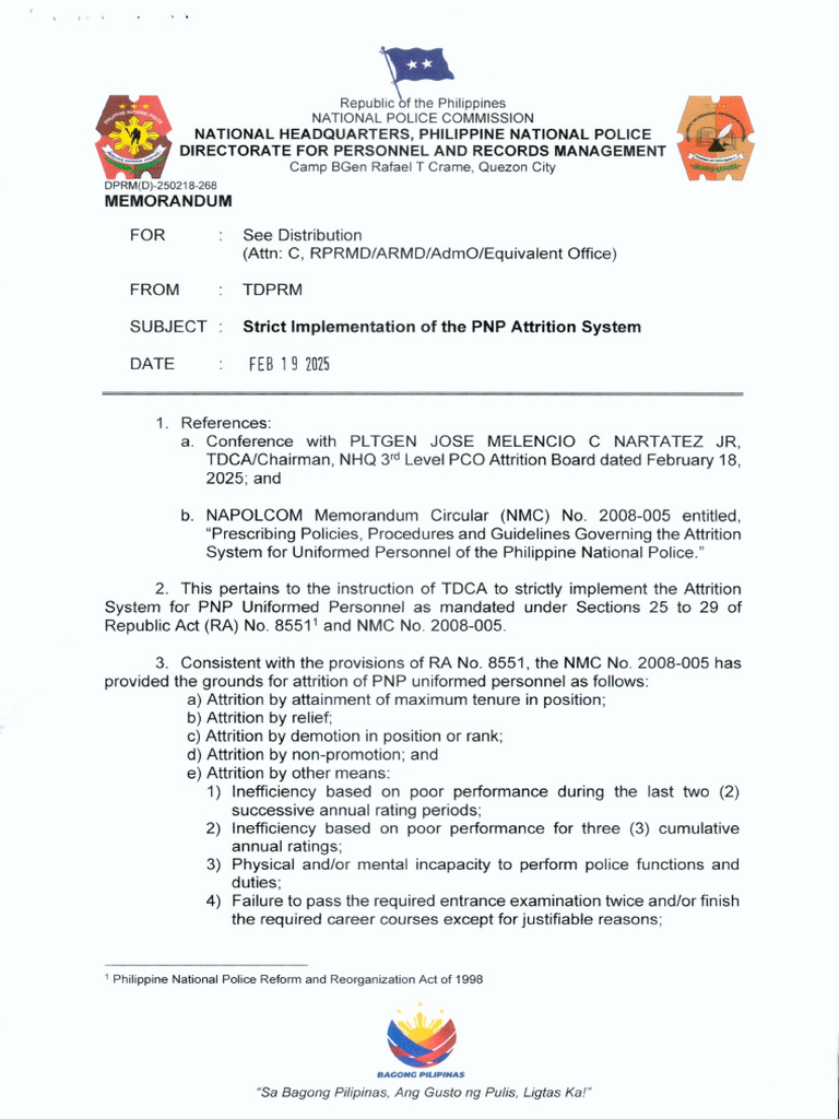 Strict Implementation of The PNP Attrition System | PDF | Justice ...
