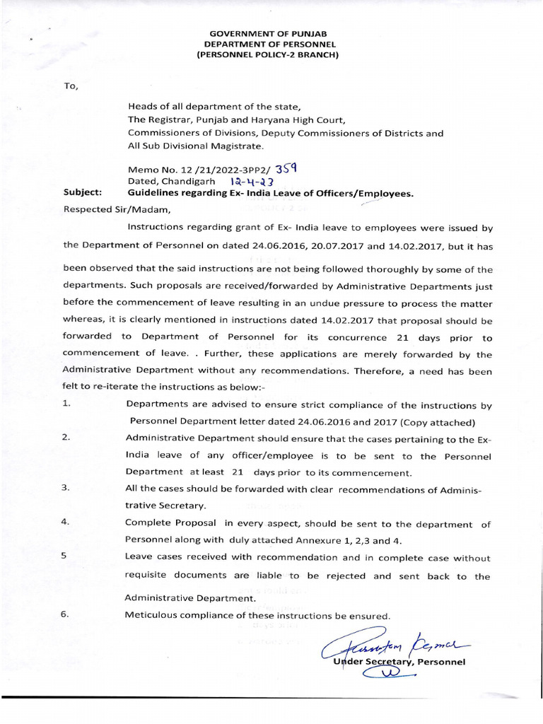 Ex-India Leave Instructions Dated 12.4.2023 | PDF