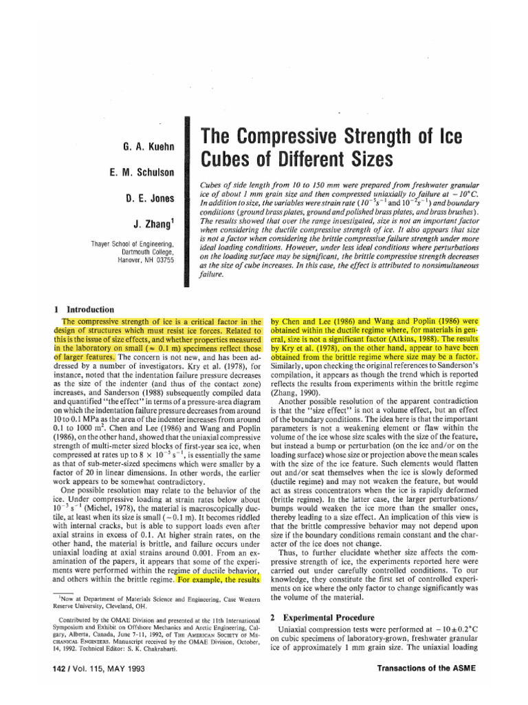 1993 - The Compressive Strength of Ice Cubes of Different Sizes ...