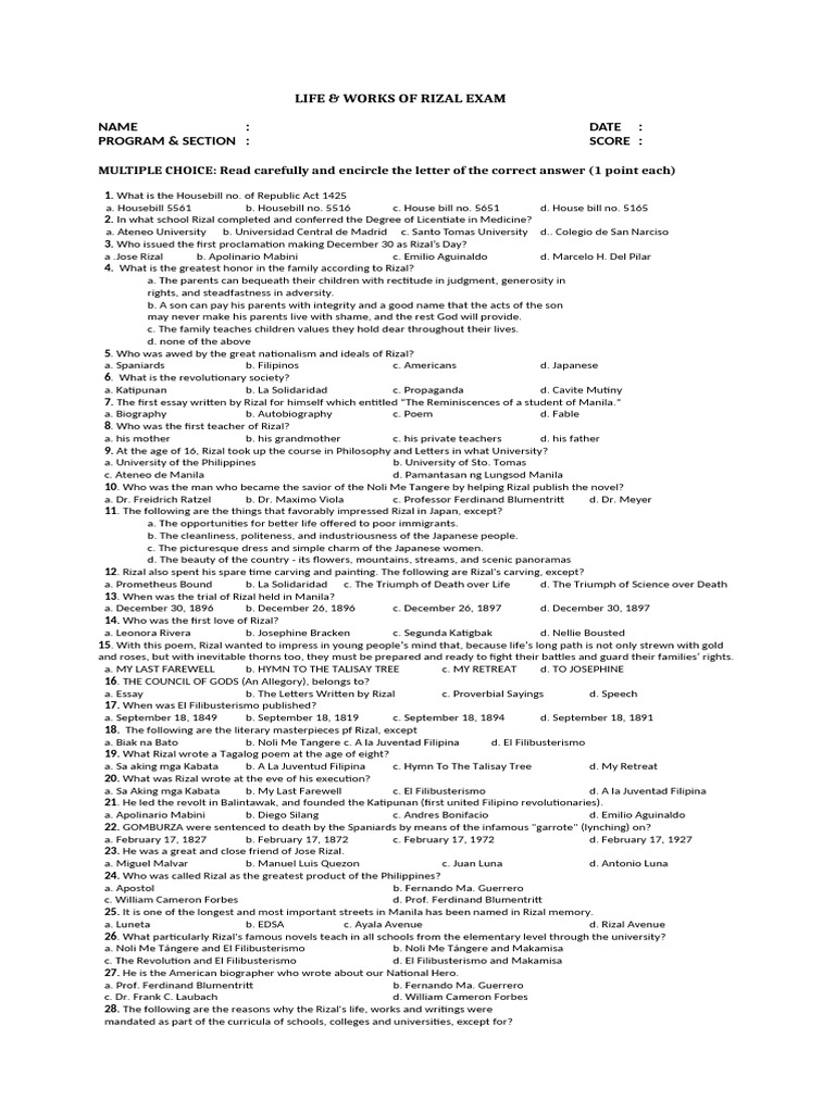 Rizal Midterm With Anskey | PDF | Spanish East Indies | Philippines