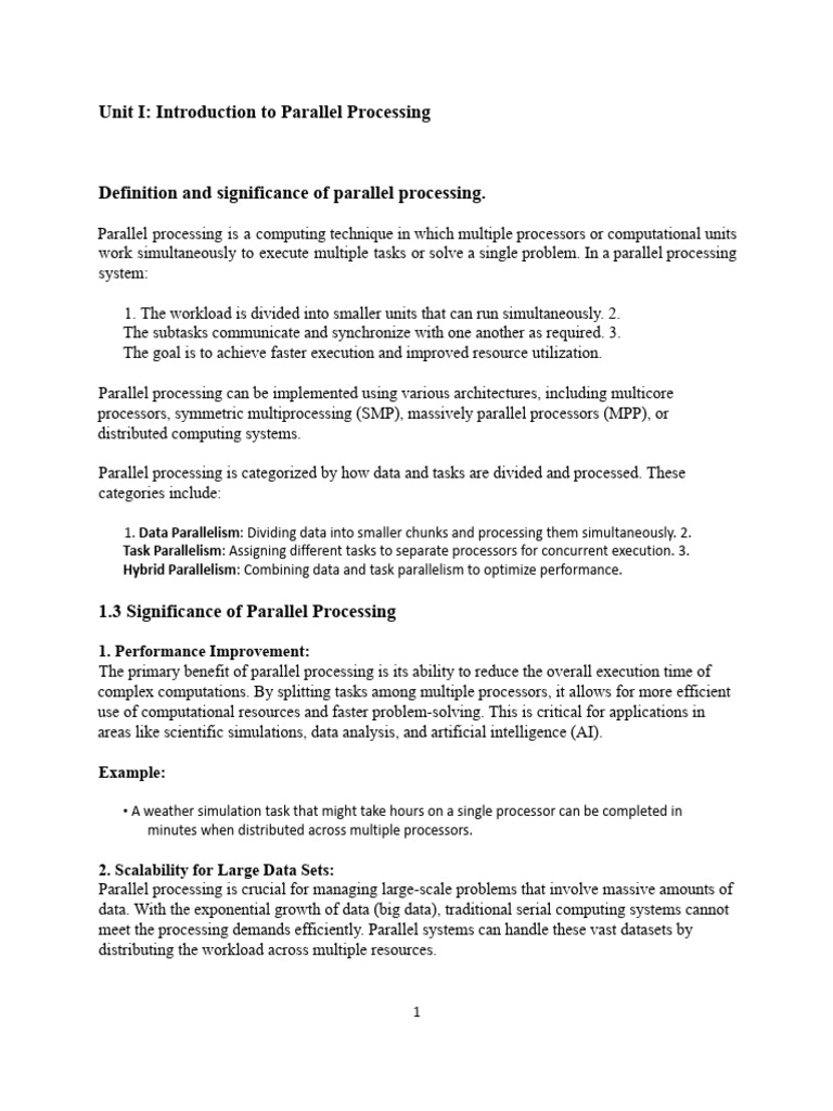 Unit I_Introduction to Parallel Processing (1) | PDF | Parallel Computing | Computer Cluster