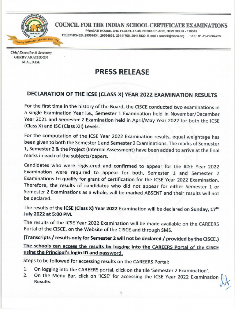 Press Release-ICSE X 2022 Eamination | PDF