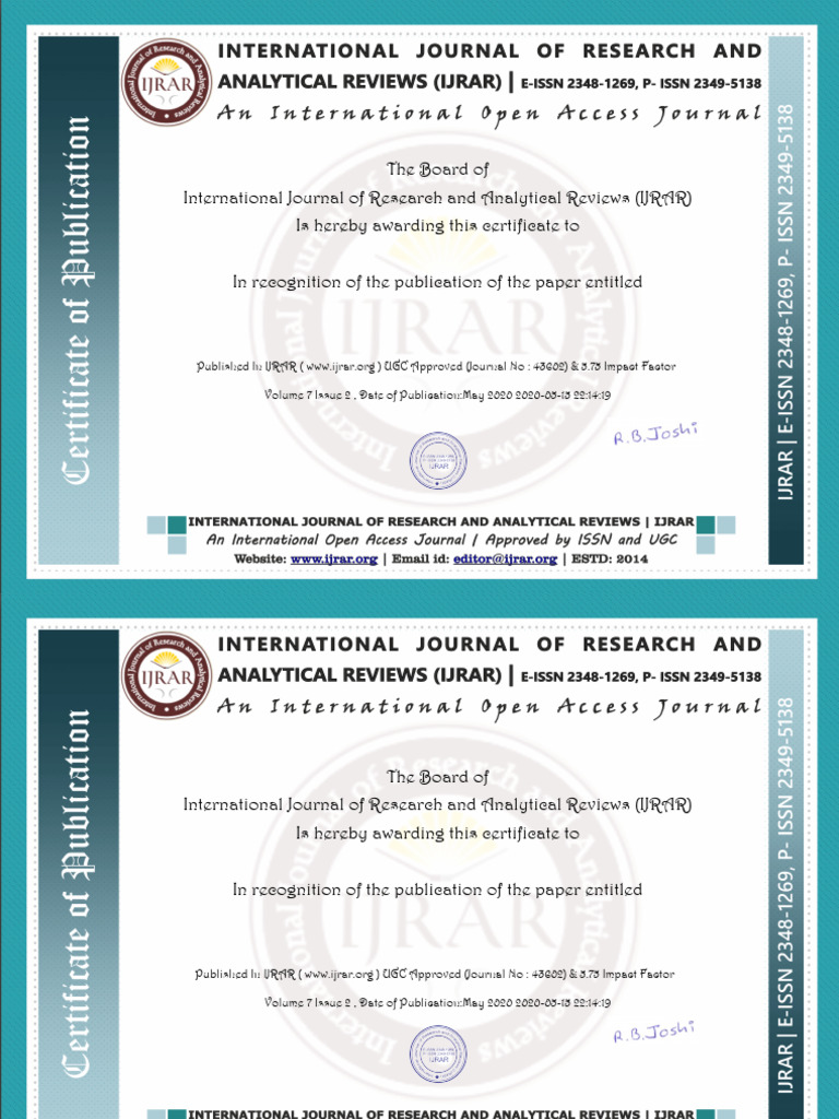 IJRAR Certificate IJRAR 218696 | PDF | Academic Journal | Peer Review