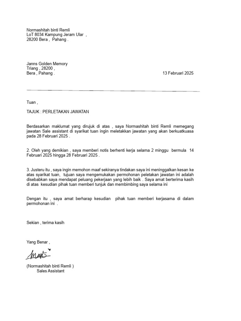 Surat letak jawatan | PDF