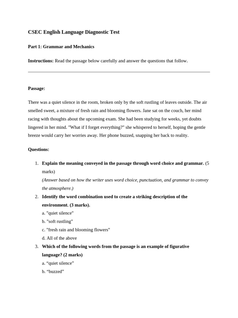 CSEC English Language Diagnostic Test | PDF | Human Communication ...