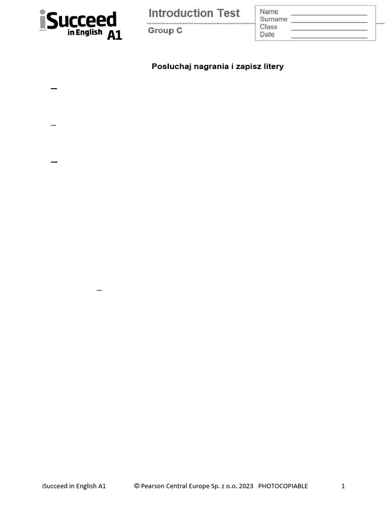 Isucceed A1 Tests Unit 0 Test Group C | PDF