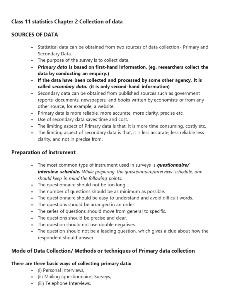 Class 11 Statistics Chapter 2 Collection of Data (1) | PDF | Survey Methodology | Sampling ...