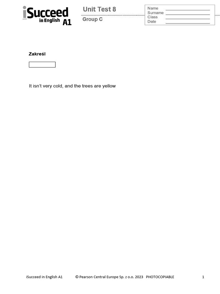 Isucceed A1 Tests Unit 8 Test Group C | PDF