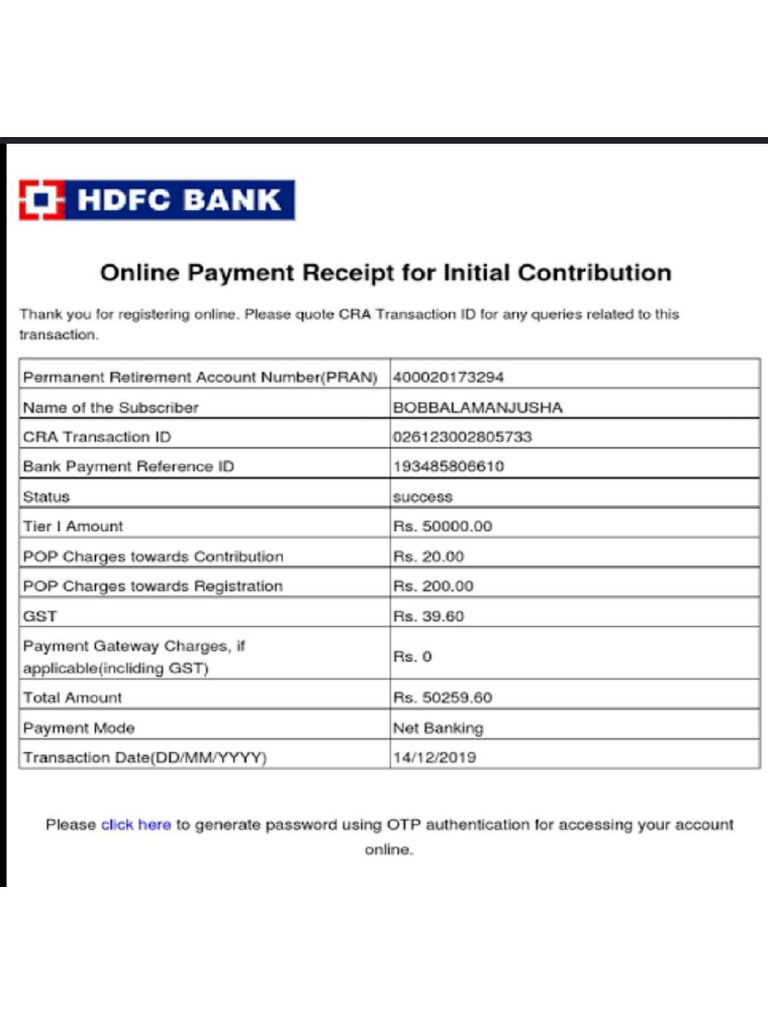 NPS Payment Receipt | PDF