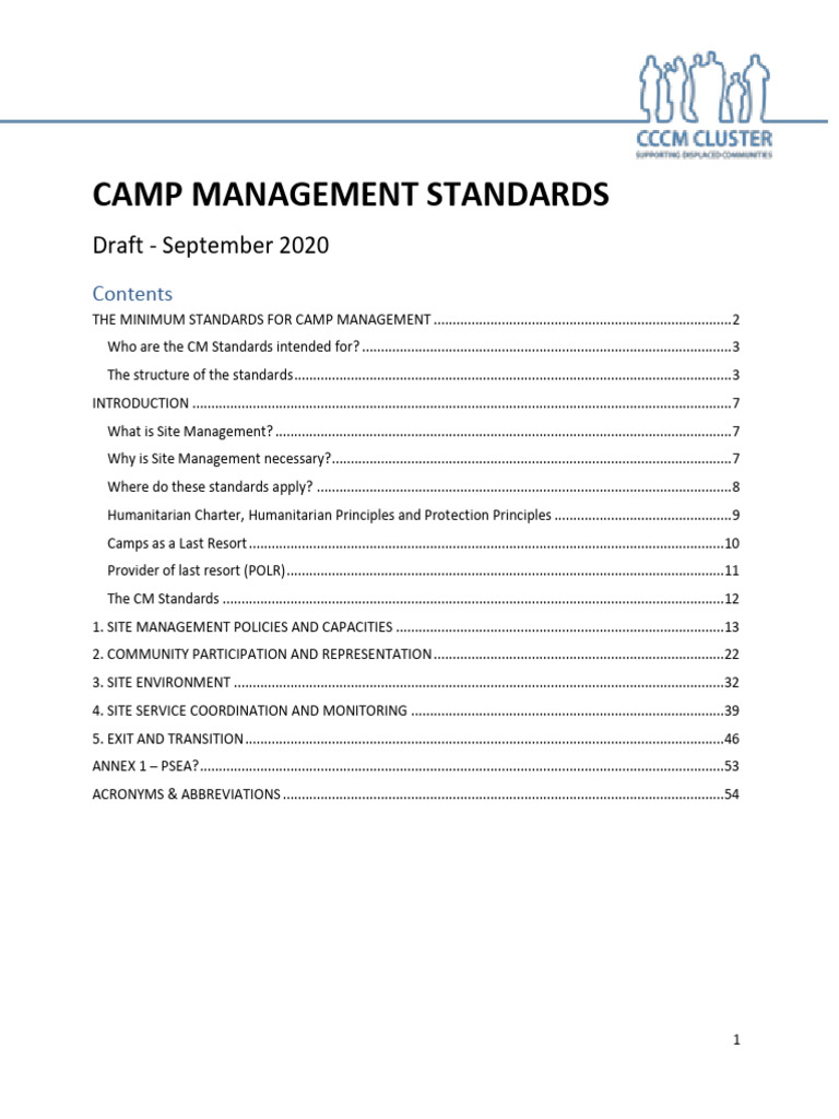 Minimum Standards for Camp Management | PDF | Internally Displaced ...