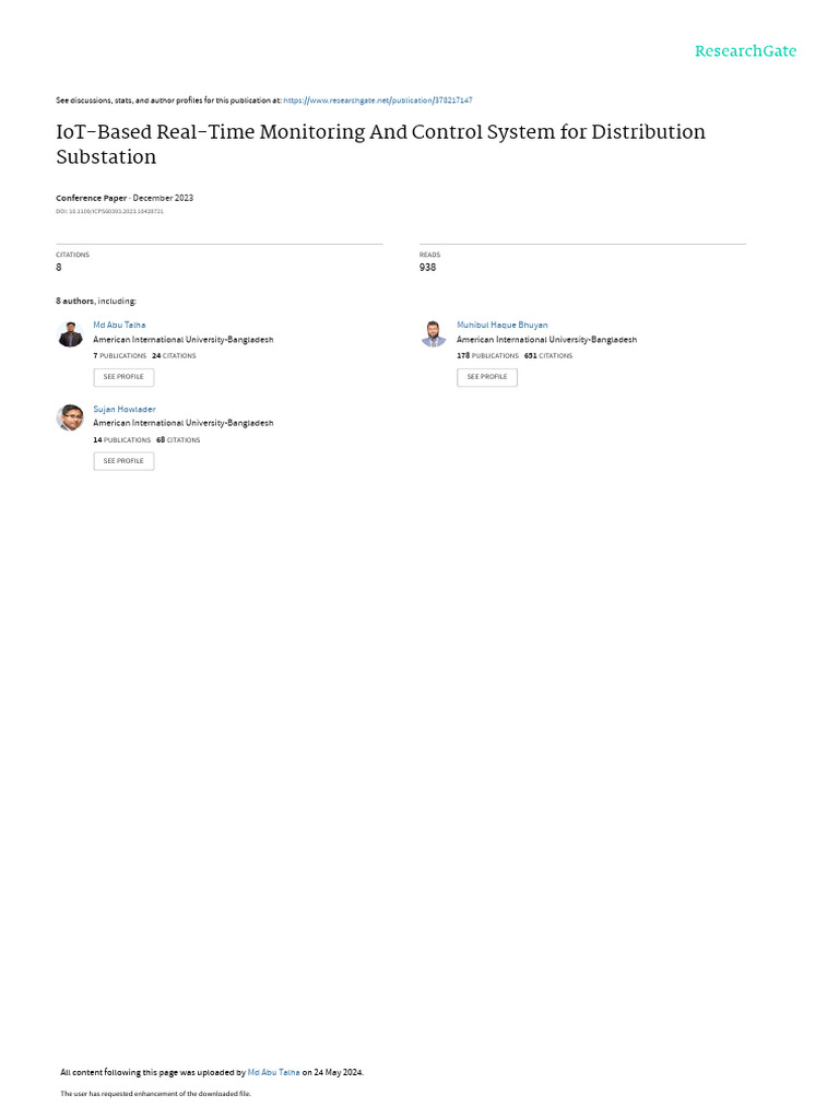 Iot Based Real Time Monitoring And Control System For Distribution Substation Pdf Internet