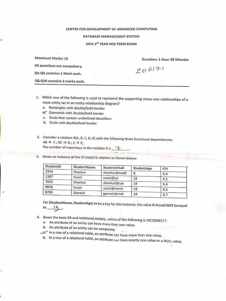 Mid Term Mca 1st Sem | PDF