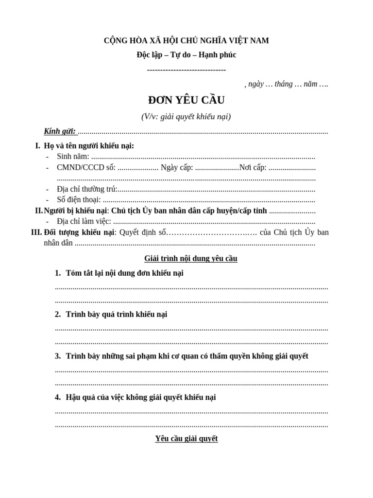 Mau Don Yeu Cau Giai Quyet Khieu Nai | PDF