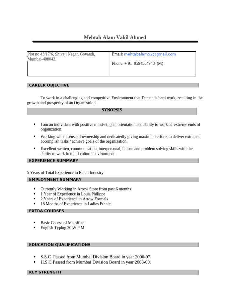 Mehtab Alam Resume (Arrow) | PDF