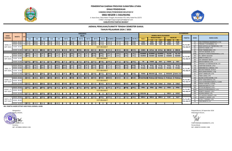 Jadwal PTS Ganjil Ta. 2024-2025 | PDF
