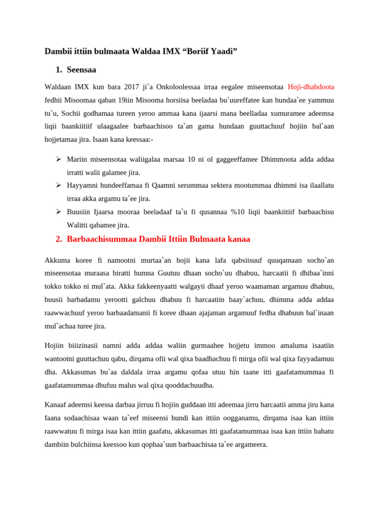 Dambii Ittiin Bulmaata Waldaa IMX | PDF
