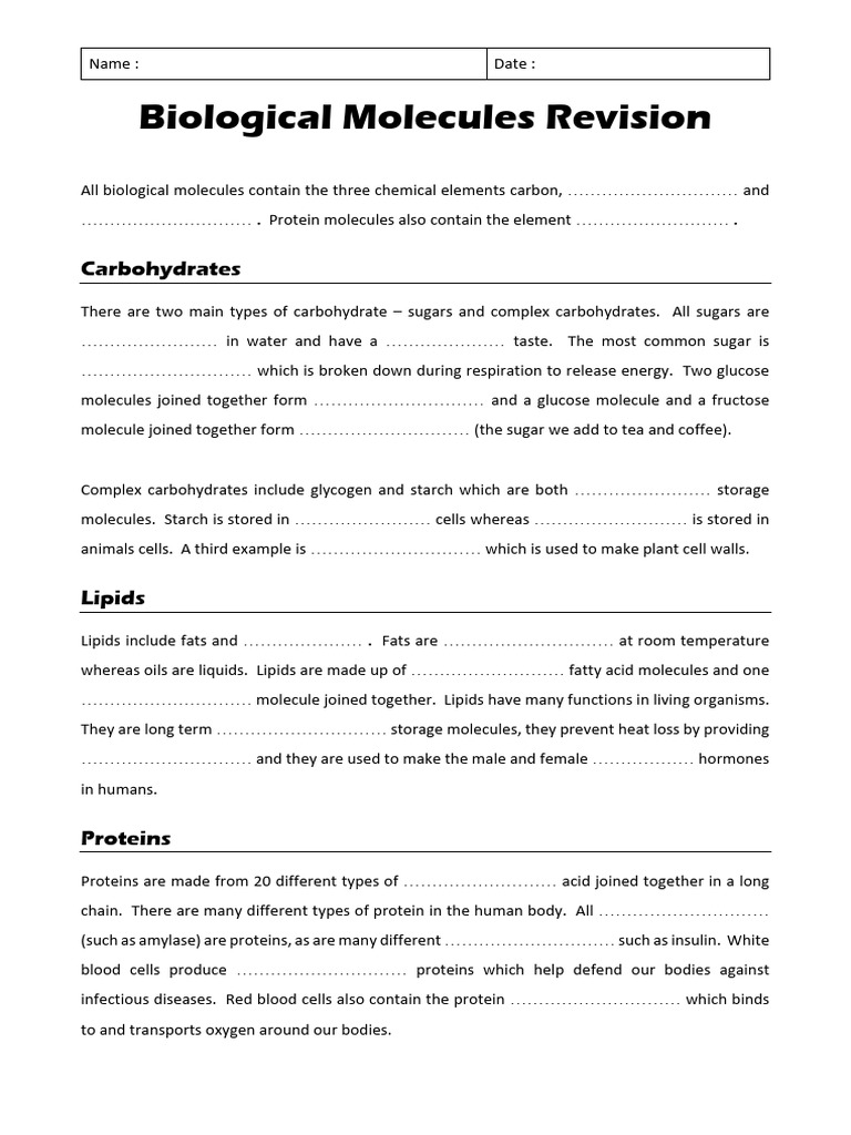 Biological Molecules Revision: Carbohydrates | PDF | Carbohydrates | Enzyme