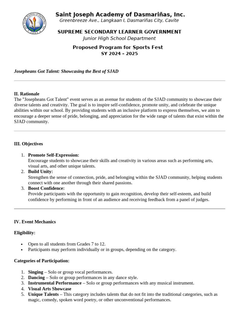 SJAD Talent Showcase Program 2024-2025 | PDF | Creativity | Learning