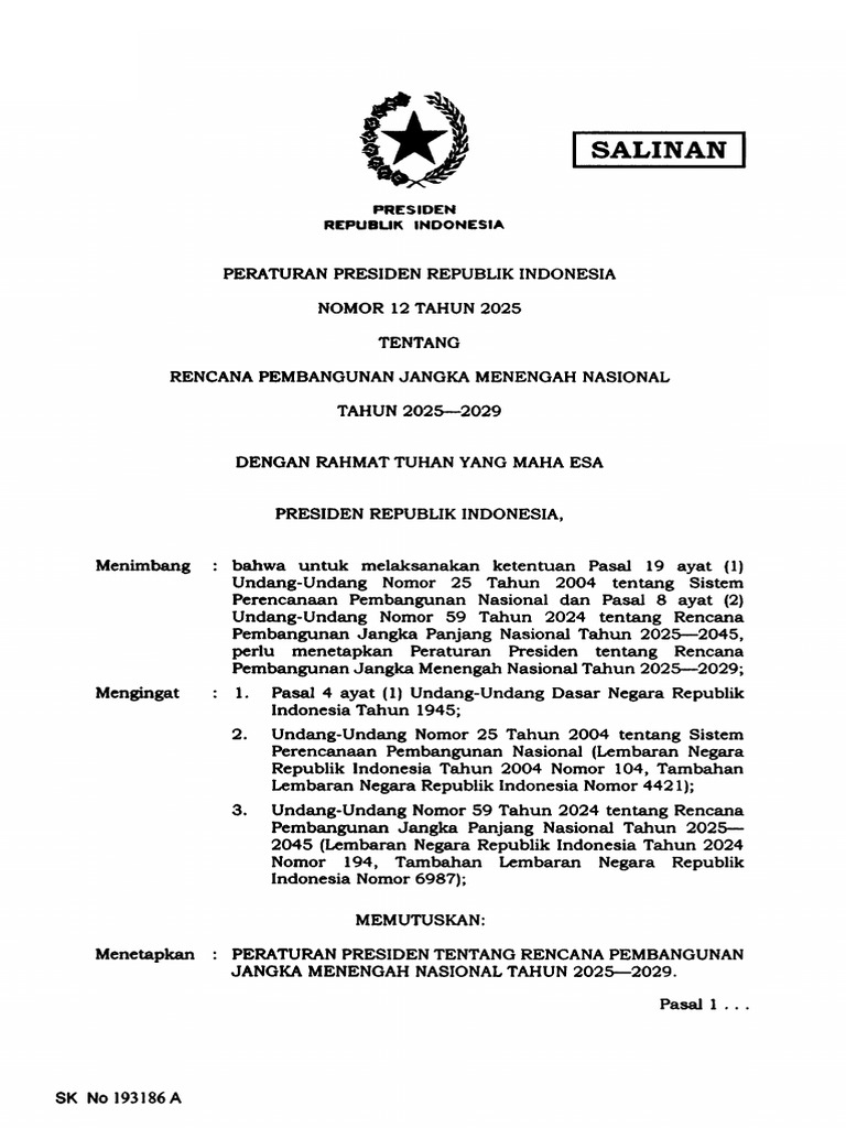 Perpres Nomor 12 Tahun 2025 | PDF