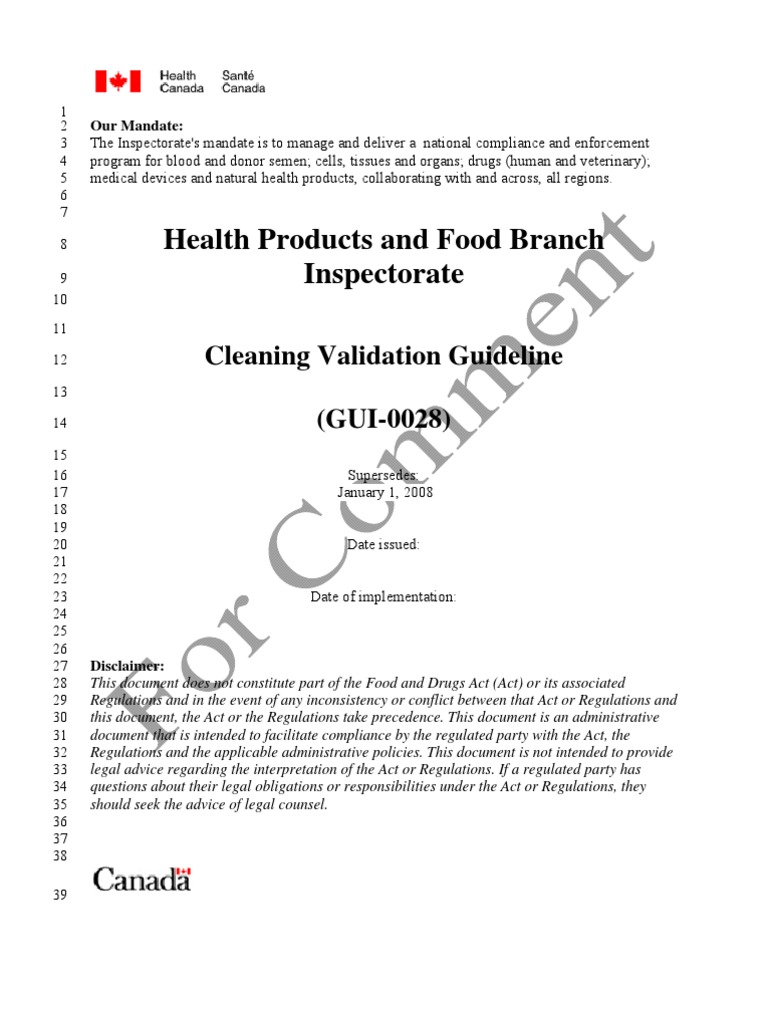 Cleaning Validation Guideline (GUI 0028) Revision Draft 201201 | PDF