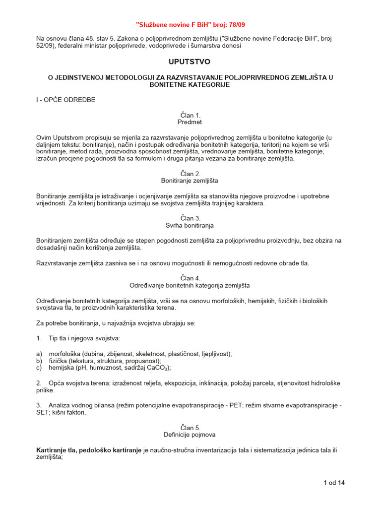 Upustvo o Jedinstvenoj Metodologiji Za Razvrstvanje Poljoprivrednog ...
