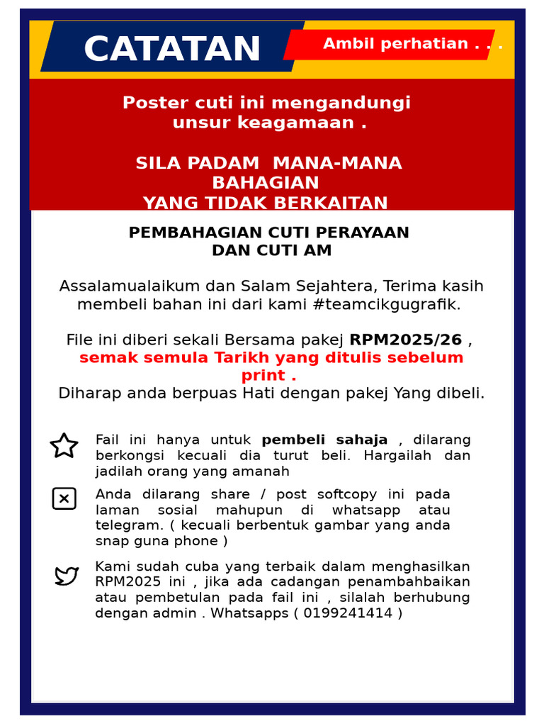 Cuti Perayaan Kumpulan A RPM2025,26 D04 (Cikgugrafik) | PDF