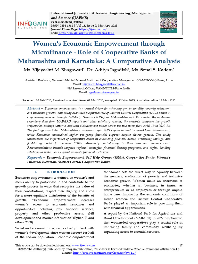 Women's Economic Empowerment Through Microfinance - Role of Cooperative Banks of Maharashtra and ...