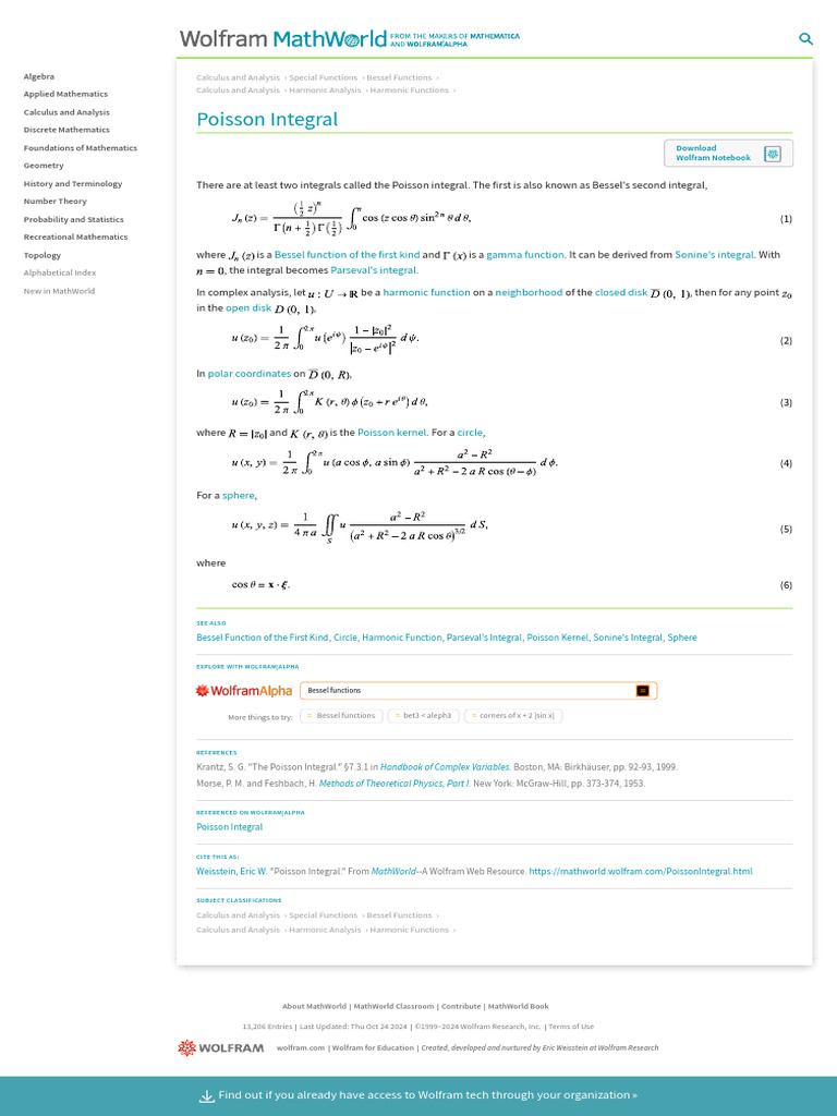Poisson Integral - From Wolfram MathWorld | PDF | Mathematical Analysis | Integral