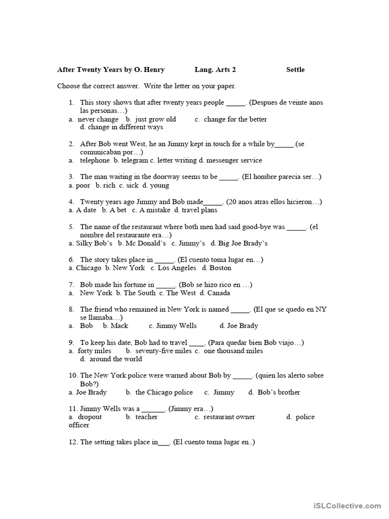 After Twenty Years Test | PDF