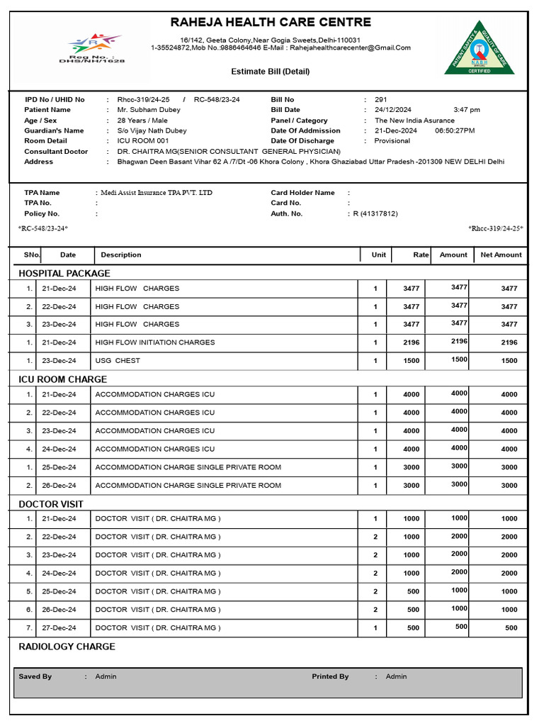 Final Bill Subham Dubey | PDF | C Reactive Protein | Intravenous Therapy